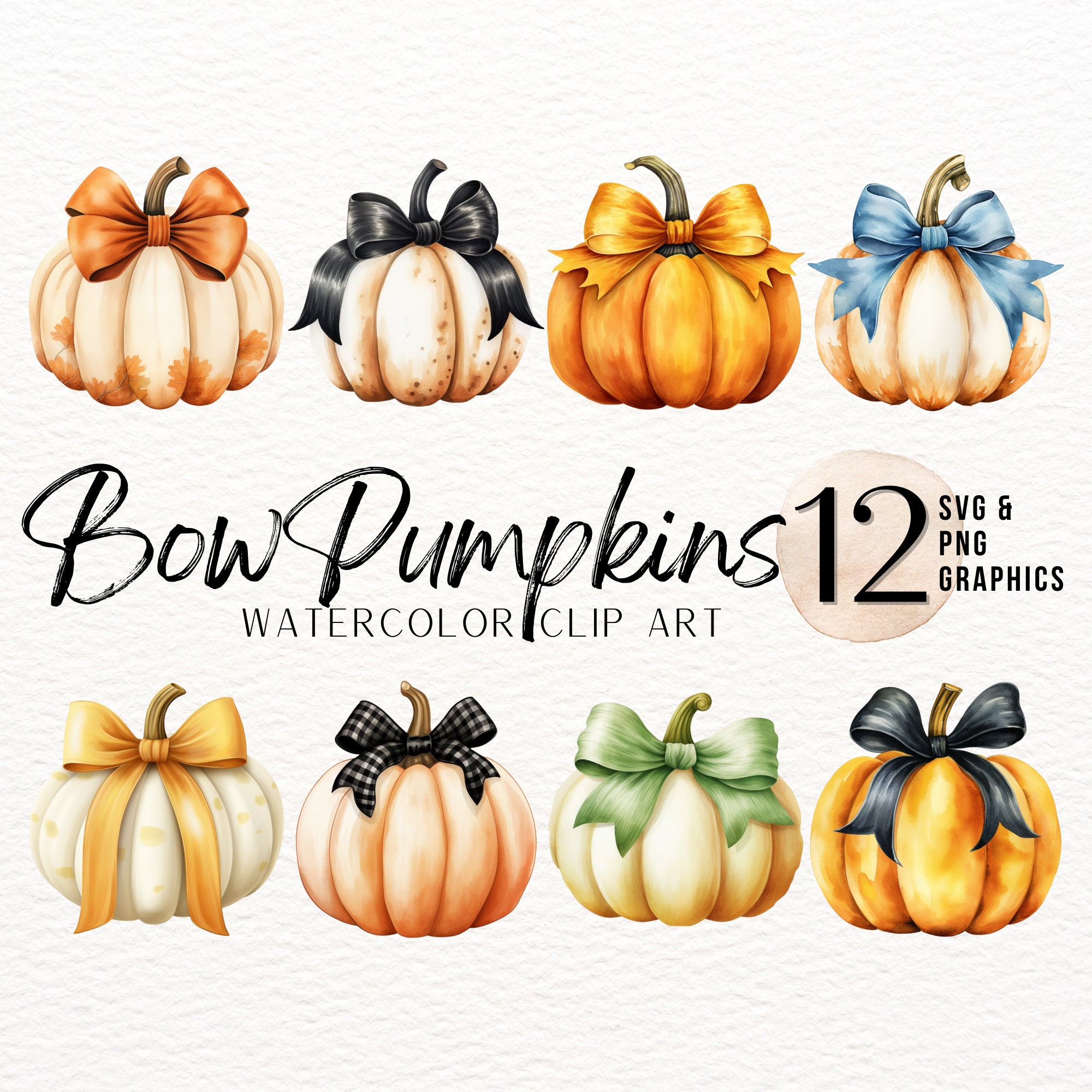 Pumpkin With Bows Watercolor Clipart Bundle Happy Halloween - Etsy