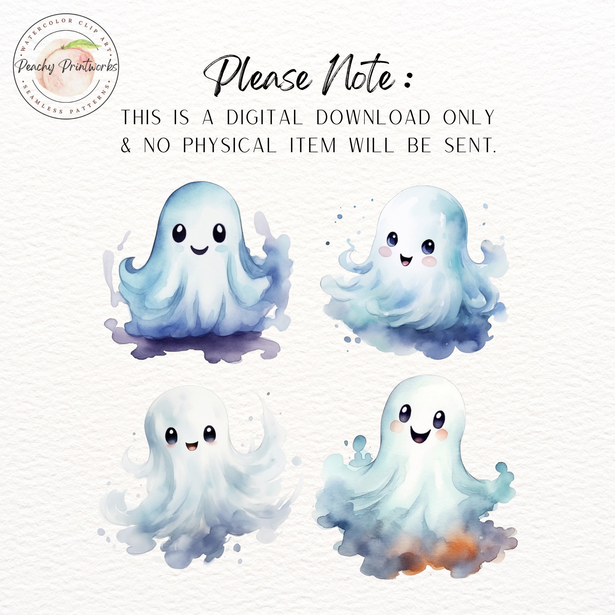 Ghost Watercolor Clipart Bundle Cute Ghost PNG Happy - Etsy