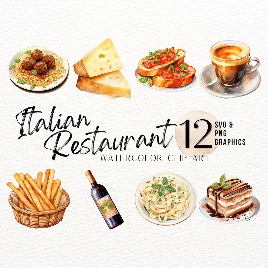 Italian Restaurant Watercolor Clipart Bundle | Spaghetti & Meatballs ...