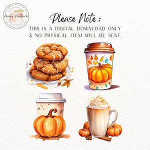 Pumpkin Spice Watercolor Clipart Bundle | Fall PNG | Coffee SVG | Fall ...