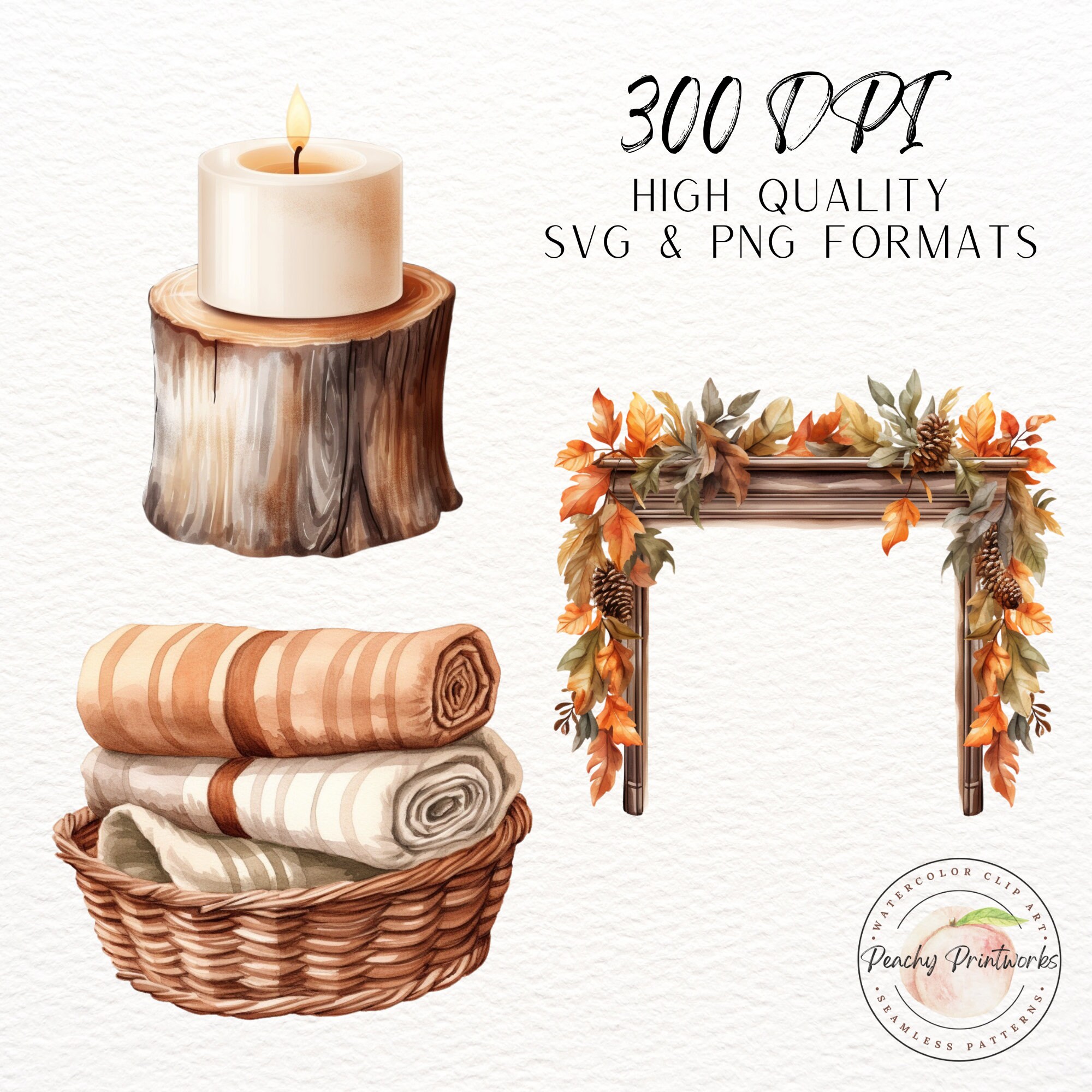Fall Decor Watercolor Clipart Bundle Knit Pumpkin PNG - Etsy