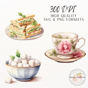 Tea Party Watercolor Clipart Bundle | Floral PNG Graphic | Birthday ...