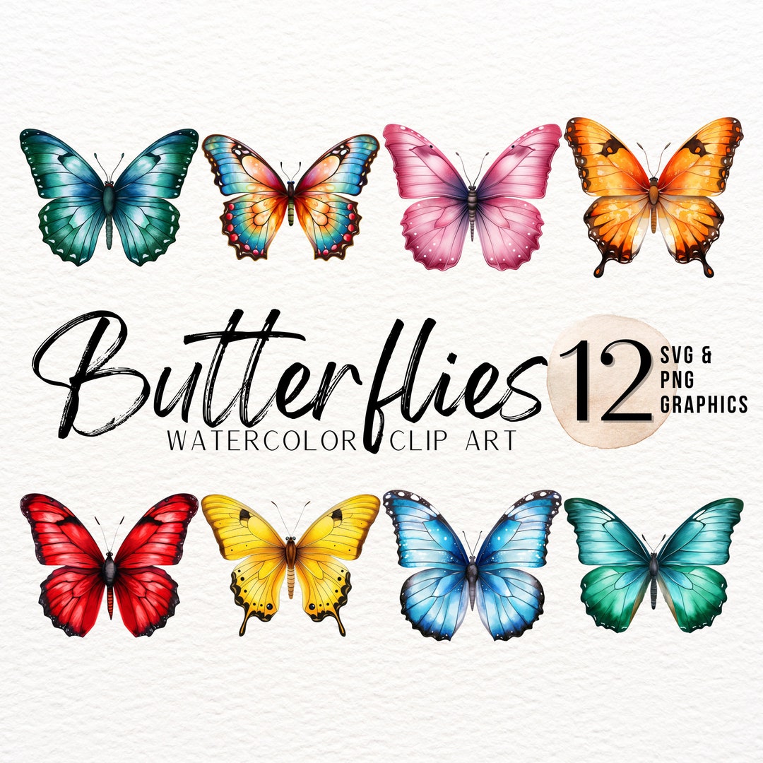 Colorful Butterflies Watercolor Clipart Bundle | Butterfly PNG | Bugs ...