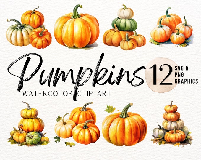 Pumpkin Watercolor Clipart Bundle | Gourd PNG | Happy Halloween SVG ...