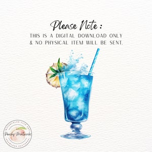Blue Cocktail Watercolor Clipart | Cocktail Sublimation PNG | Tropical ...