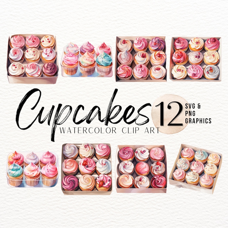 Cupcake Watercolor Clipart Bundle Cake SVG Dessert Clipart - Etsy
