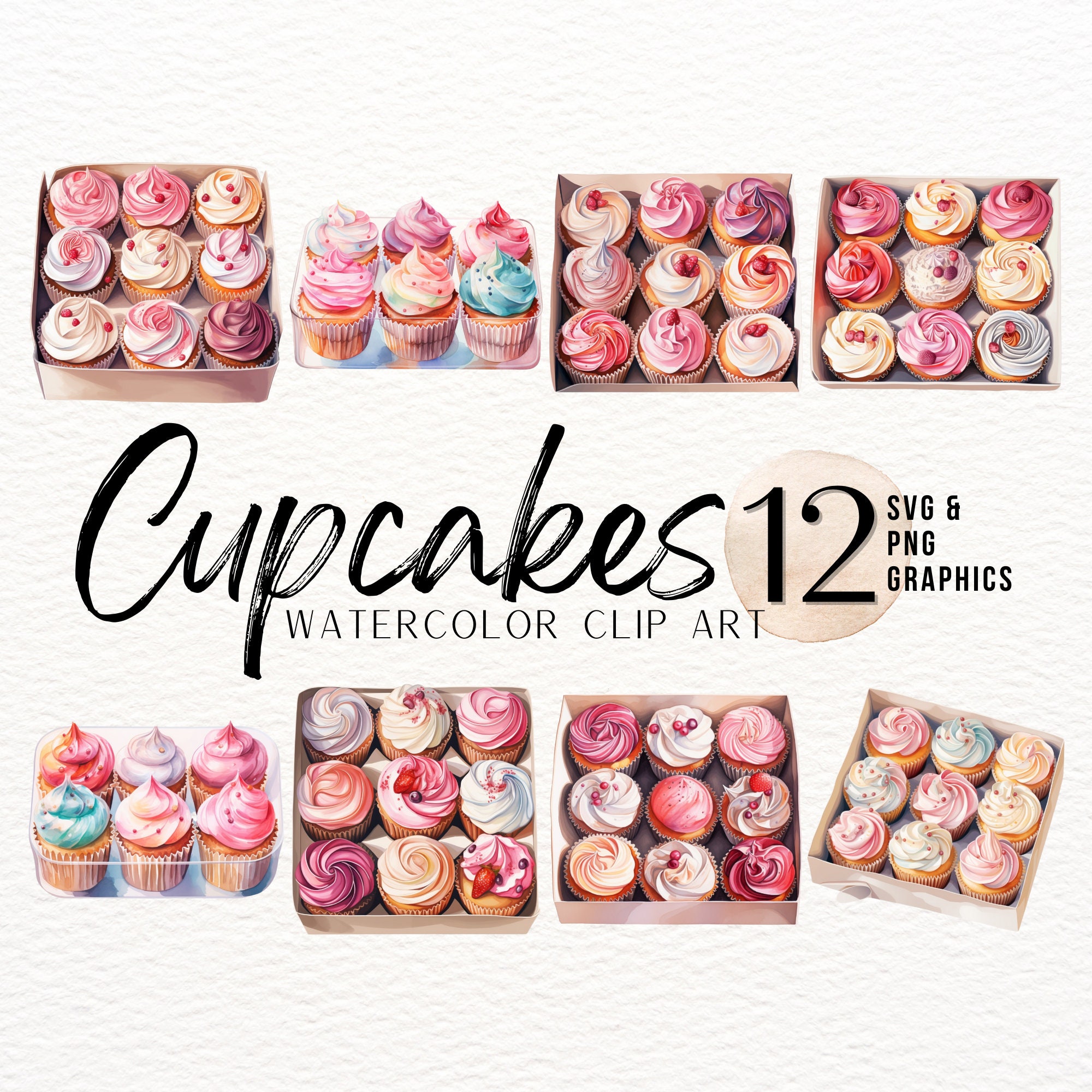 Cupcake Watercolor Clipart Bundle Cake SVG Dessert Clipart - Etsy