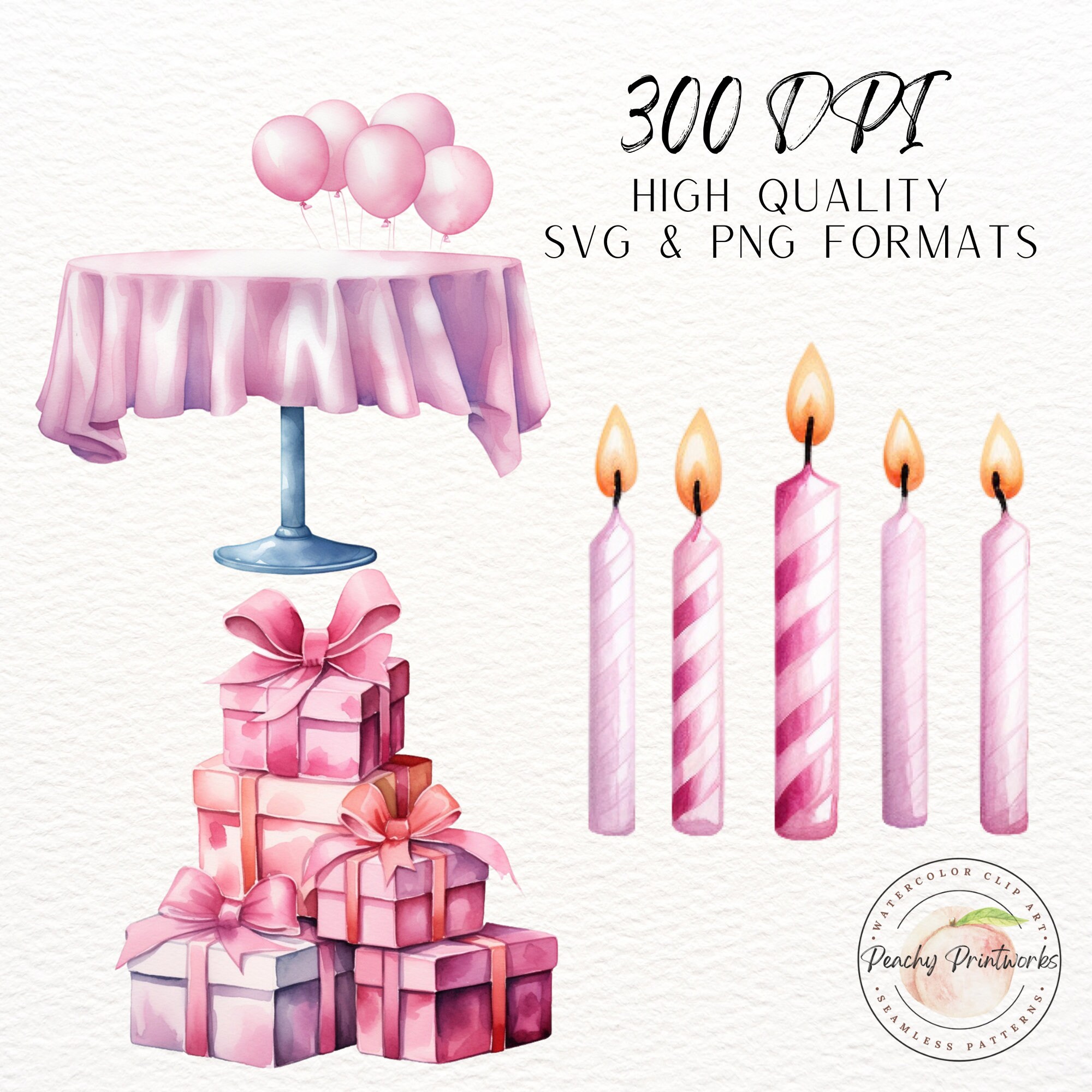 Pink Birthday Watercolor Clipart Bundle Pink Cake PNG - Etsy
