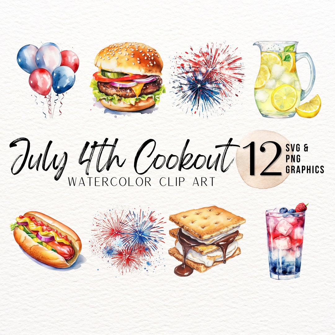 JULY 4TH COOKOUT : Graphics Pack - Set of 12, Clip Art, Digital ...