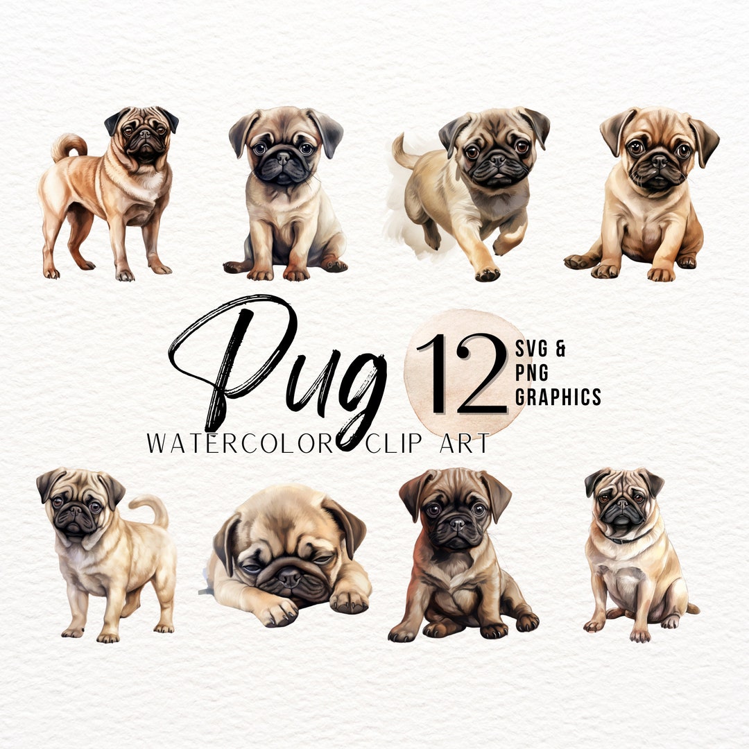 Pug Watercolor Clipart Bundle | Dog SVG | Puppy PNG | Mans Best Friend ...