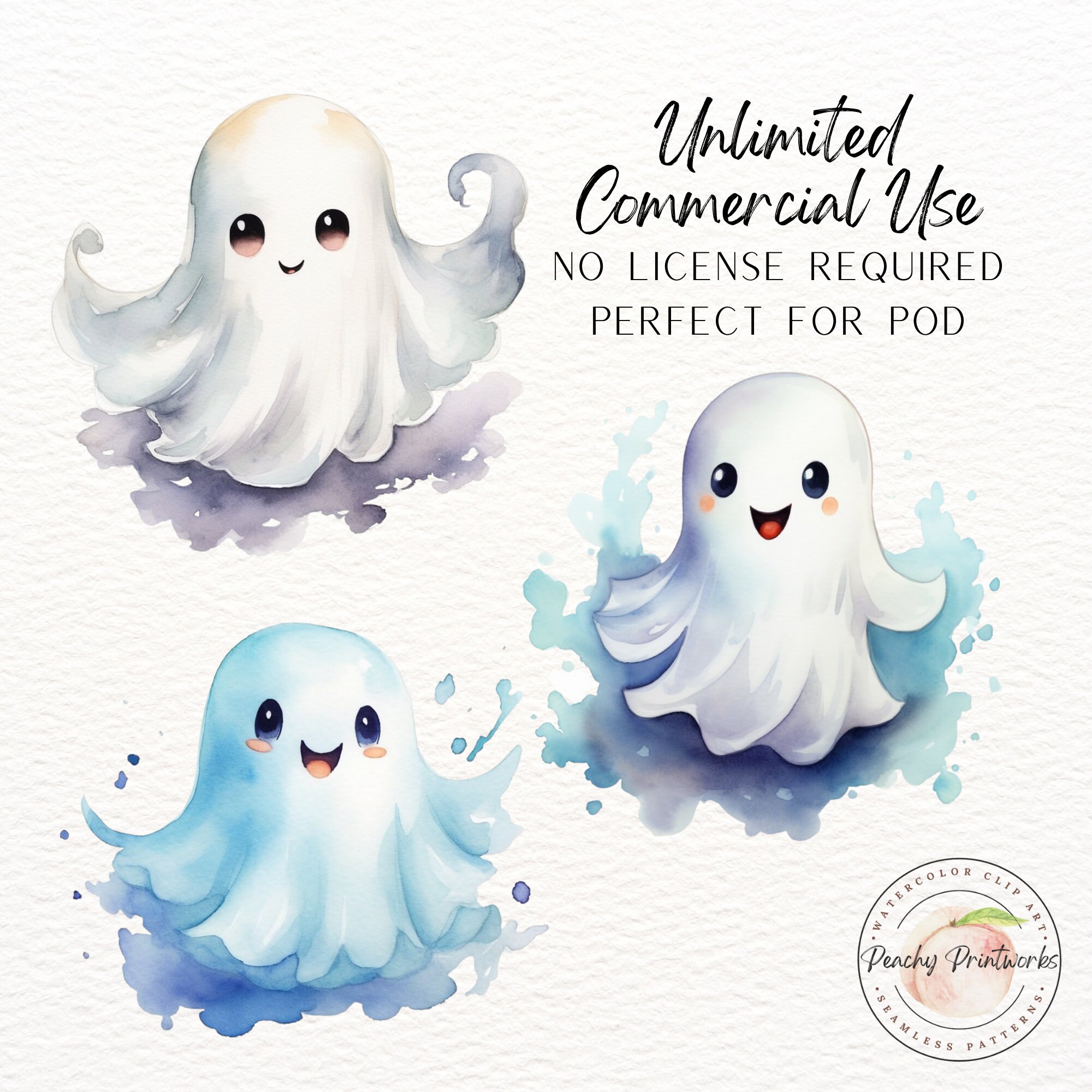 Ghost Watercolor Clipart Bundle Cute Ghost PNG Happy - Etsy