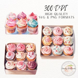 Cupcake Watercolor Clipart Bundle | Cake SVG | Dessert Clipart | Baked ...