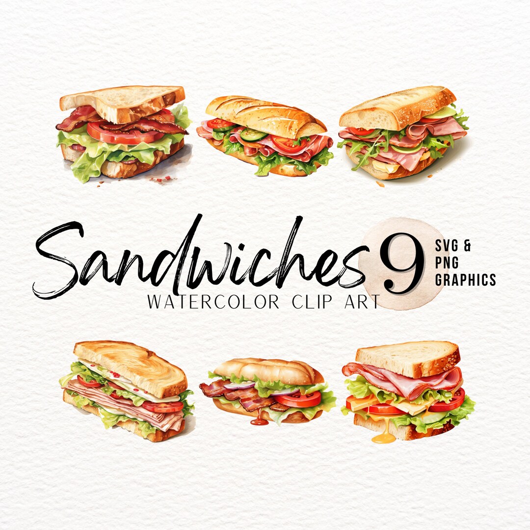 Sandwich Watercolor Clipart Bundle | Blt Sub Sandwich Clipart | Lunch ...