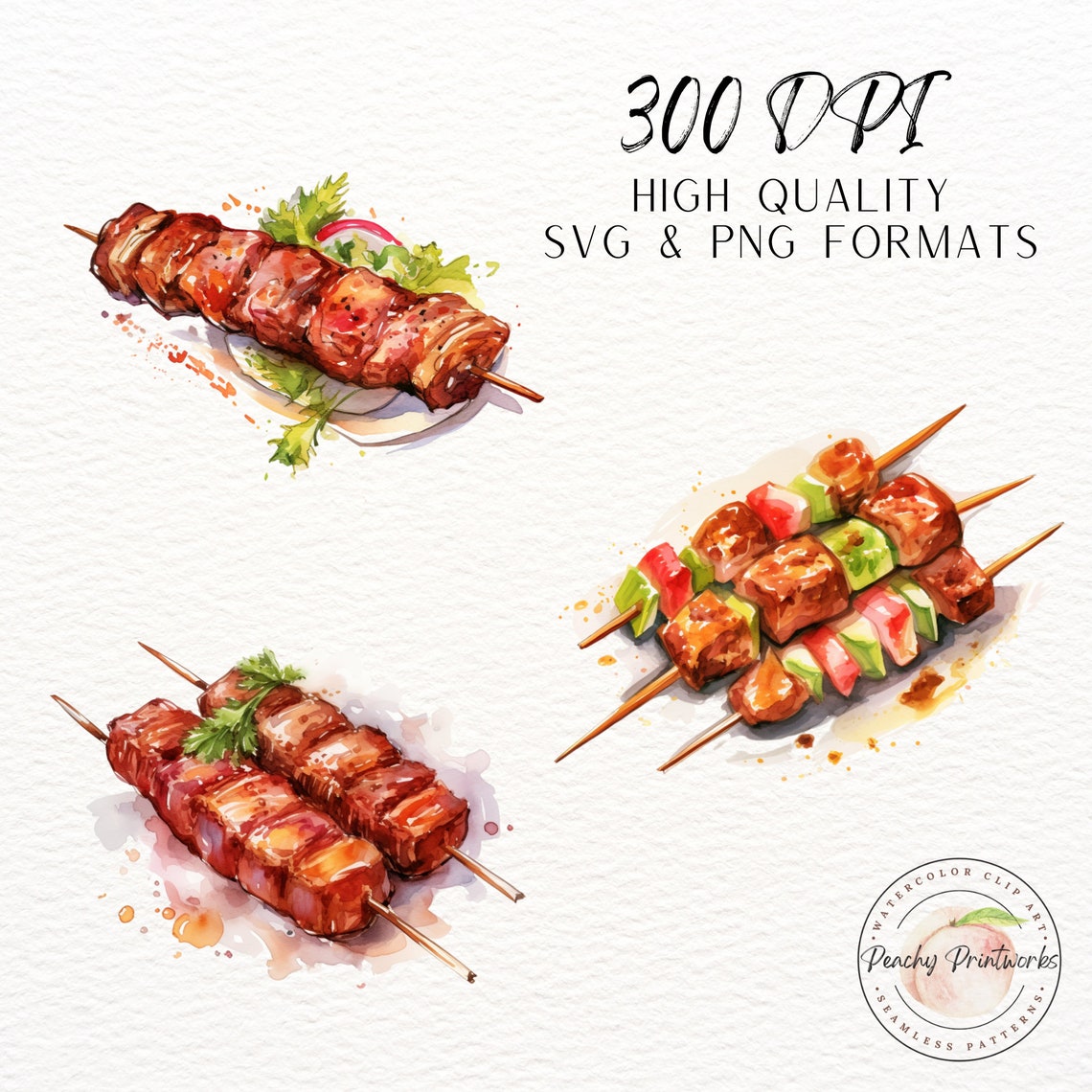 Kebab Watercolor Clipart | Meat Kabob SVG | Food PNG | Barbecue Graphic ...