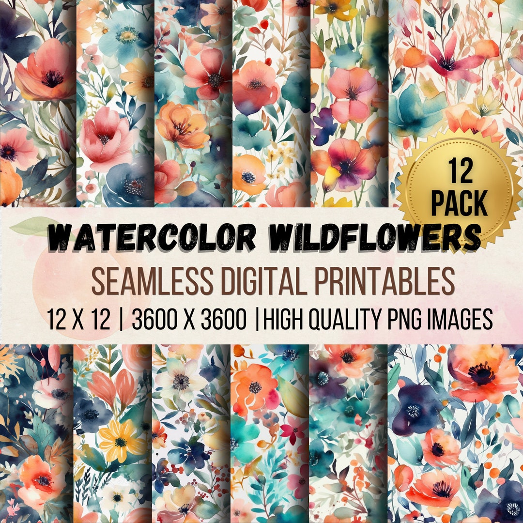 WATERCOLOR FLOWERS : Printable Pattern, Seamless Design, Background ...