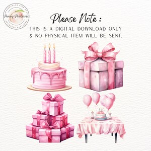 Pink Birthday Watercolor Clipart Bundle | Pink Cake PNG | Tiered Pink ...