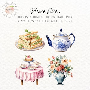 Tea Party Watercolor Clipart Bundle | Floral PNG Graphic | Birthday ...