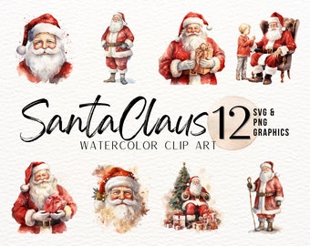 Vintage Santa Claus Watercolor Clipart Christmas Clipart PNG - Etsy