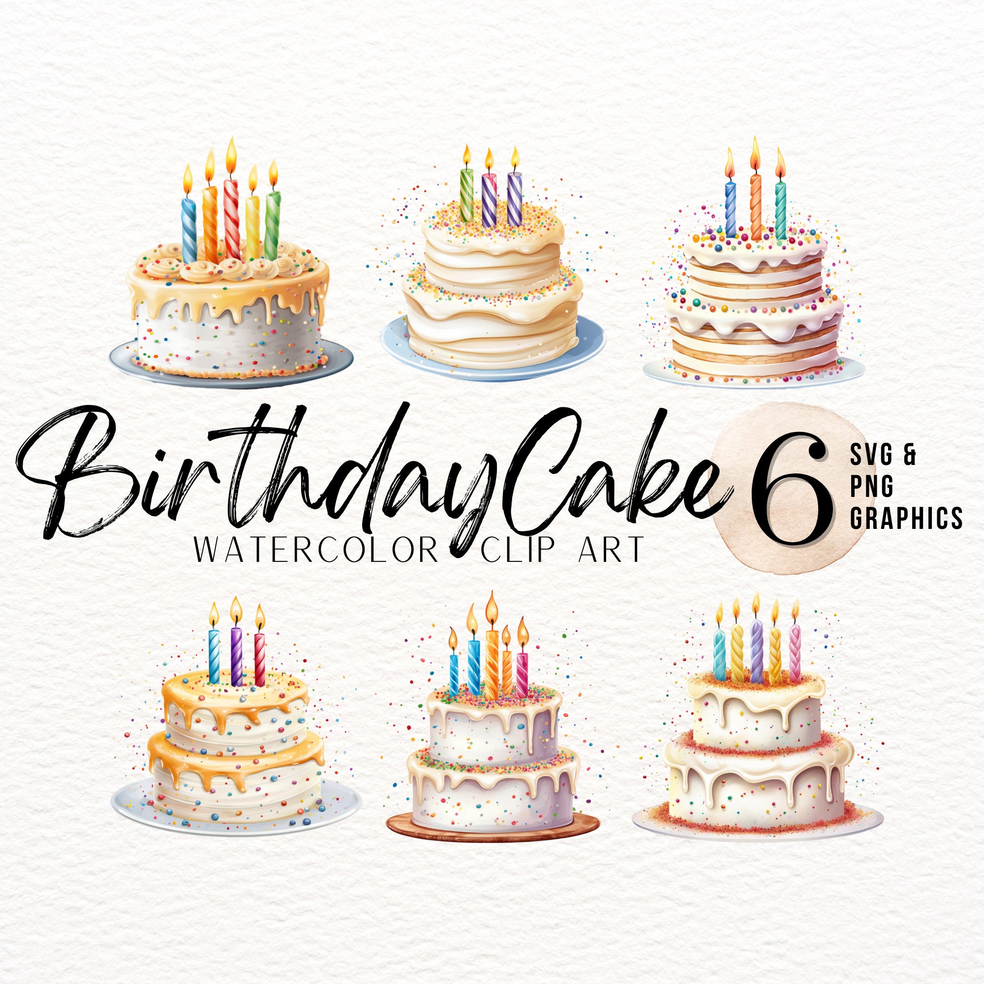 Birthday Cake Watercolor Clipart Bundle Confetti Layered - Etsy