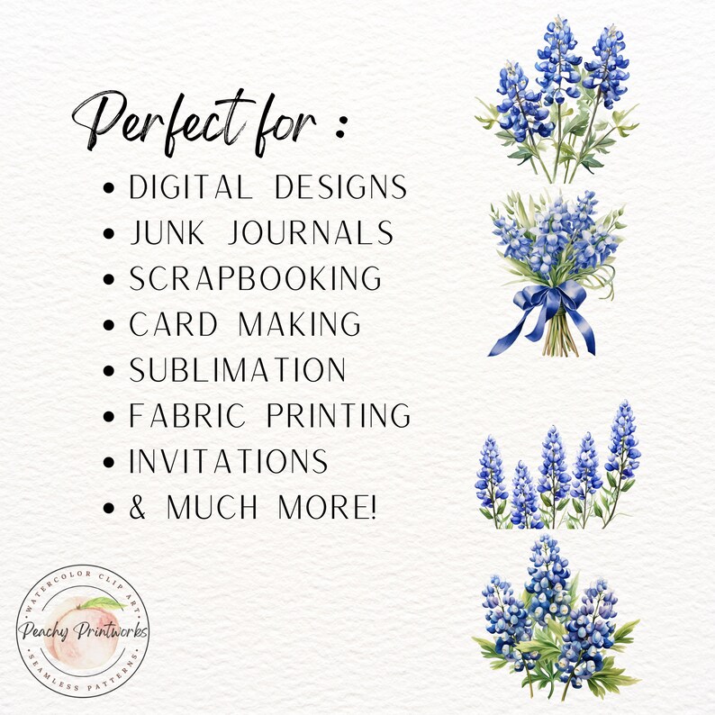 Texas Bluebonnet Watercolor Clipart Bundle | Floral PNG Graphic ...