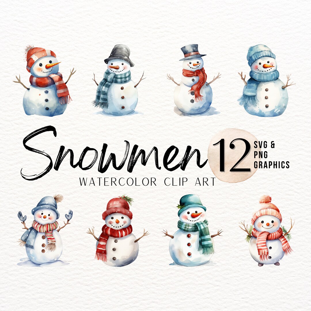 Snowmen Watercolor Clipart | Winter SVG | Snow PNG | Christmas Graphic ...