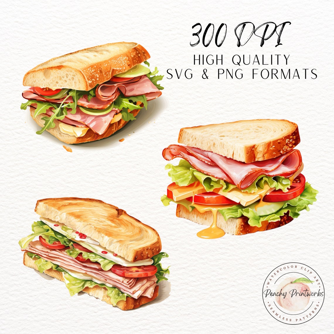Sandwich Watercolor Clipart Bundle | Blt Sub Sandwich Clipart | Lunch ...
