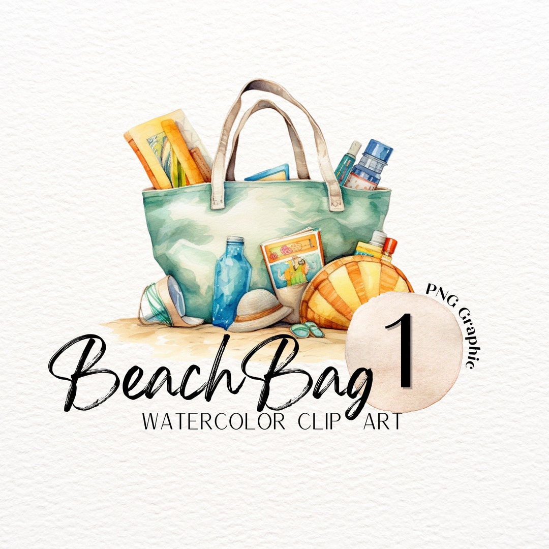 Beach Bag Watercolor Clipart | Beach Sublimation PNG | Digital Download ...