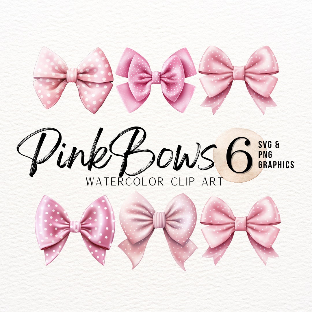Pink Bows Watercolor Clipart | Spring Time SVG and PNG Graphics | Baby ...