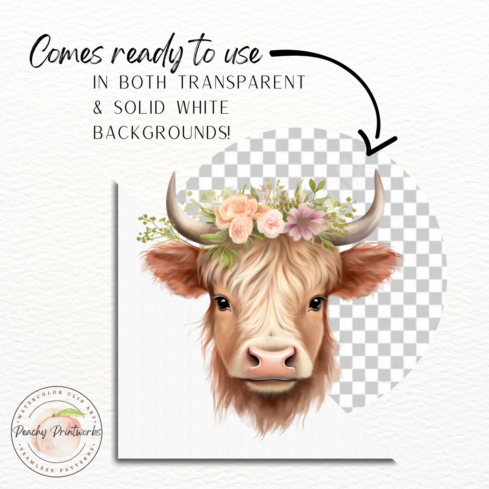 Cute Animal Watercolor Clip Art | Bunny SVG | Highland Cow PNG | Flower ...