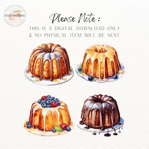 Bundt Cake Watercolor Clipart | Cake SVG | Bakery PNG | Baked Good ...