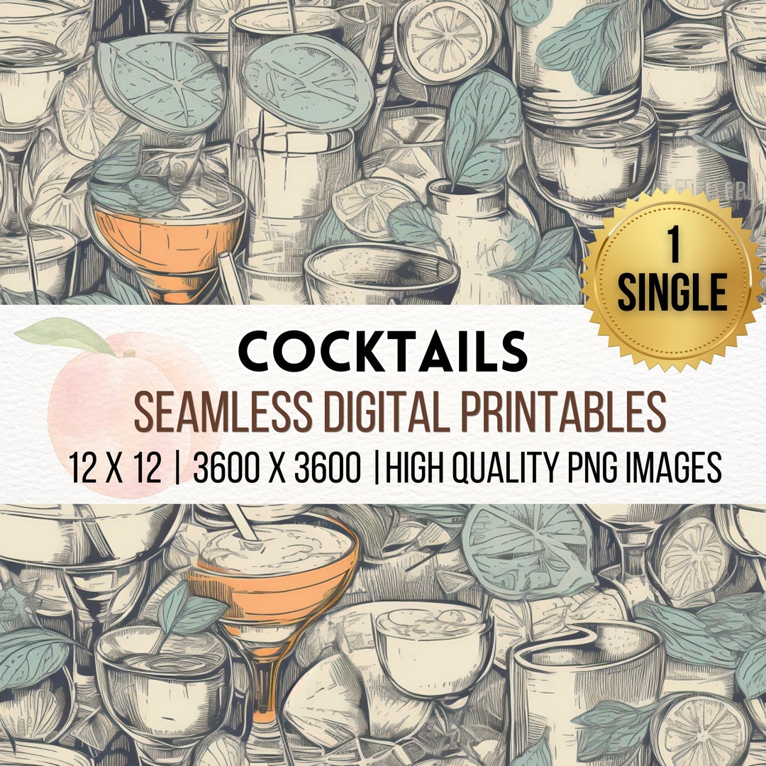 COCKTAILS : Printable Pattern, Seamless Design, Background, Digital ...