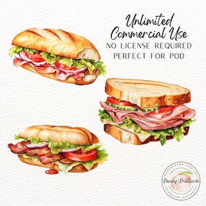 Sandwich Watercolor Clipart Bundle | Blt Sub Sandwich Clipart | Lunch ...