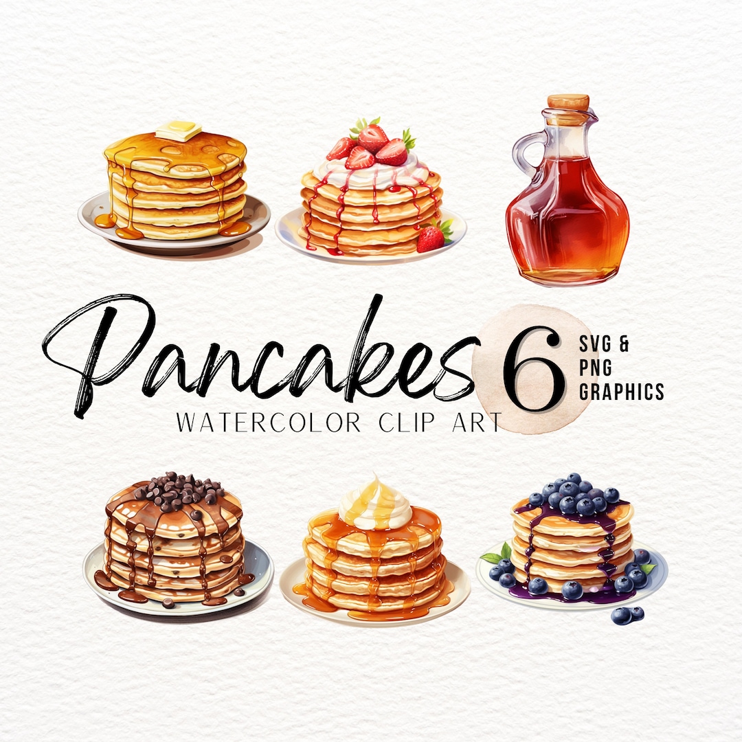 Pancakes Watercolor Clipart Bundle | Chocolate Chip Pancake Clipart ...