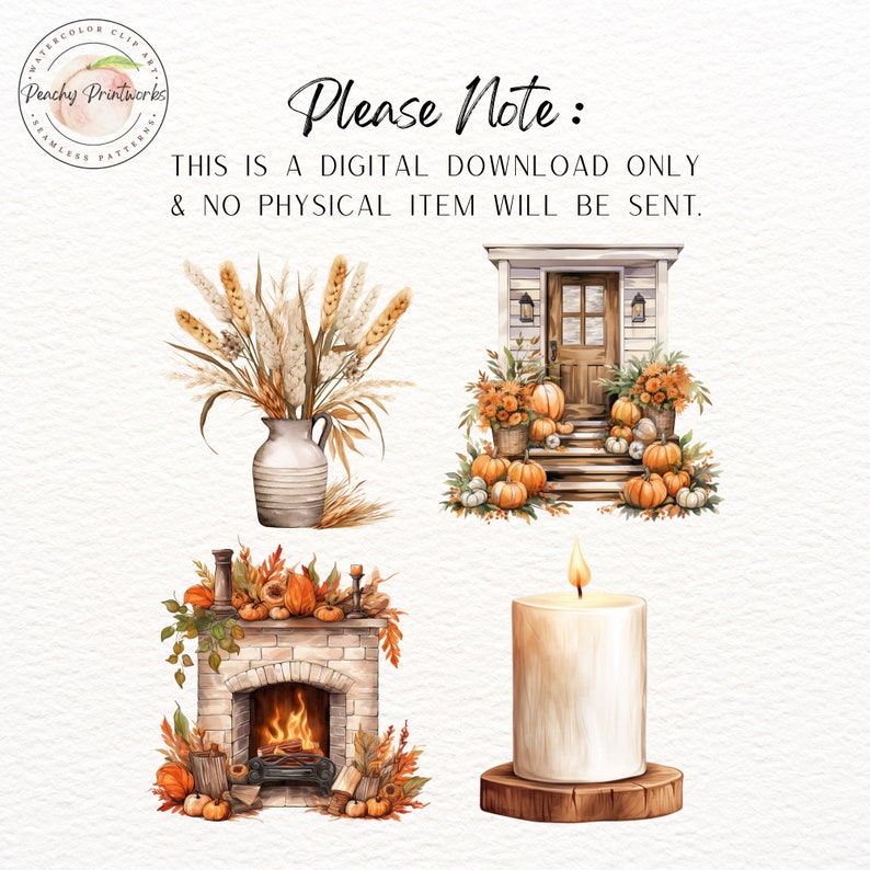 Fall Decor Watercolor Clipart Bundle Knit Pumpkin PNG - Etsy