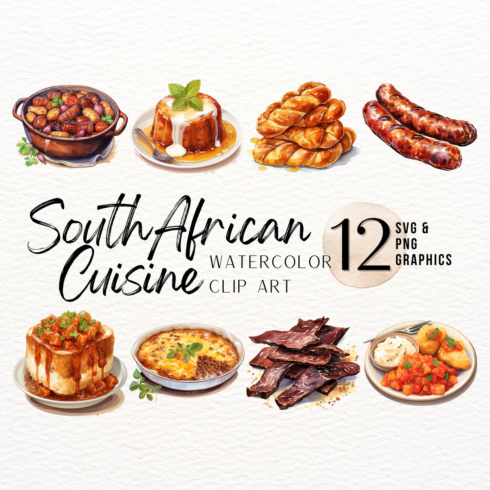 South African Watercolor Clipart Bundle Bobotie Digital Art Food Image ...