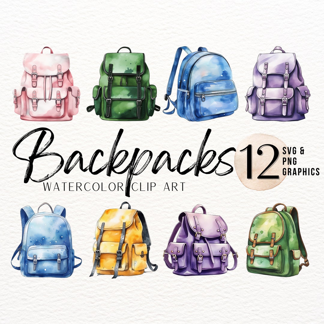 Backpack Watercolor Clipart Bundle | Back to School PNG | Hiking SVG ...