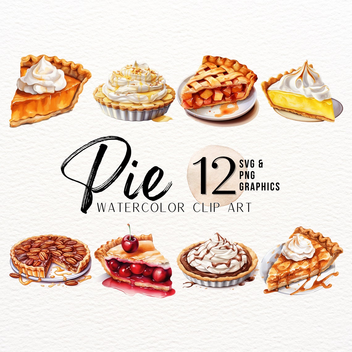Watercolor Pie Slices Clipart Bundle | Pumpkin Pie Graphic | Dessert ...