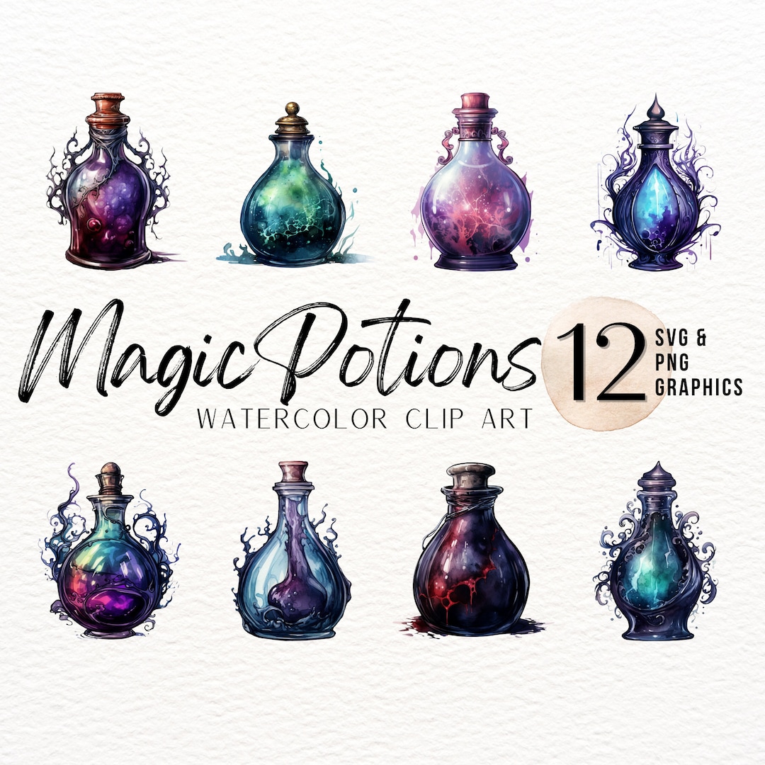 Potion Bottle Watercolor Clipart Bundle | Magic Potion PNG | Halloween ...