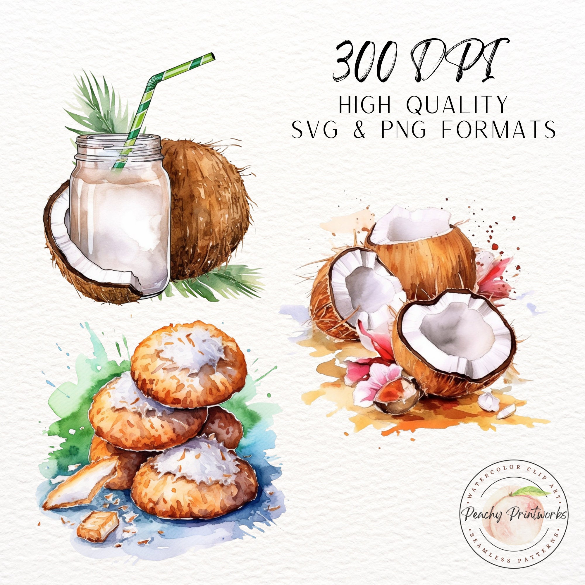 Coconut Clipart Bundle Watercolor Cookie SVG Fruit Clipart - Etsy