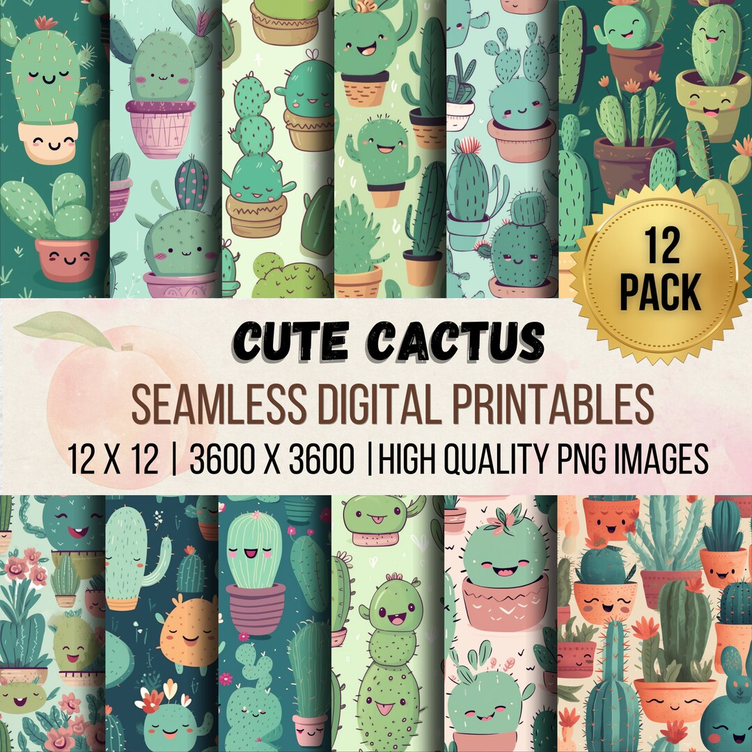 CUTE CACTUS : Printable Pattern, Seamless Design, Background, Digital ...