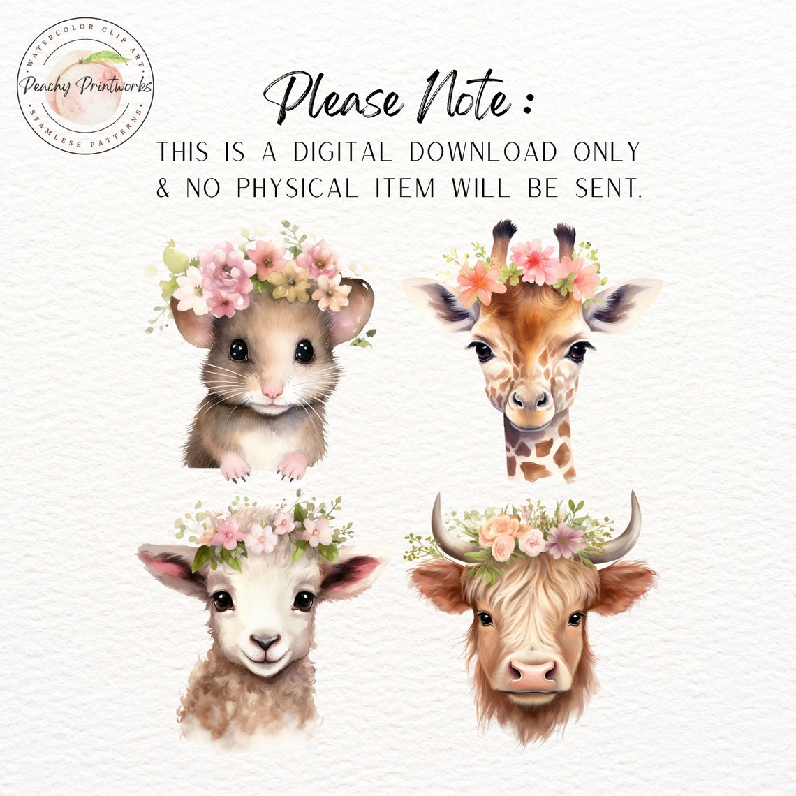 Cute Animal Watercolor Clip Art | Bunny SVG | Highland Cow PNG | Flower ...