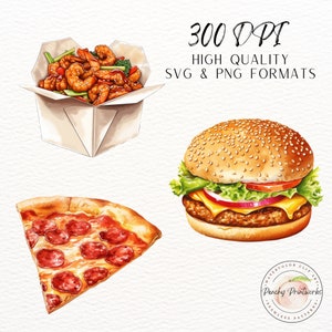 Fast Food Watercolor Clipart | Pizza SVG | Hamburger PNG | Chicken ...