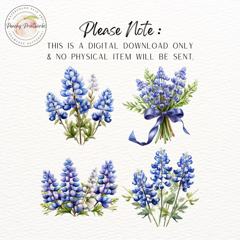 Texas Bluebonnet Watercolor Clipart Bundle | Floral PNG Graphic ...