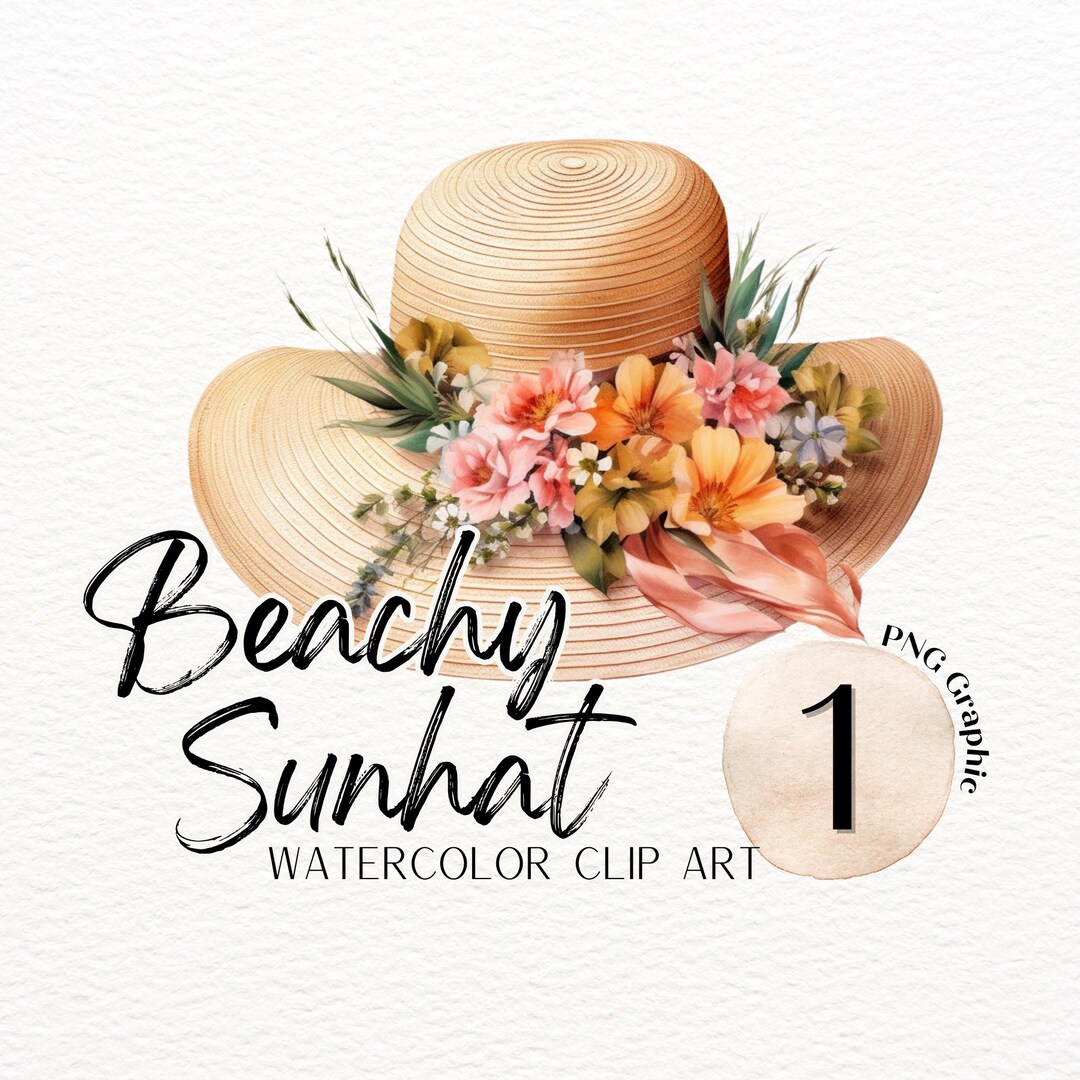 Beach Sunhat Watercolor Clipart | Summer Graphic | Fashion PNG | Beach ...