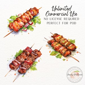 Kebab Watercolor Clipart | Meat Kabob SVG | Food PNG | Barbecue Graphic ...