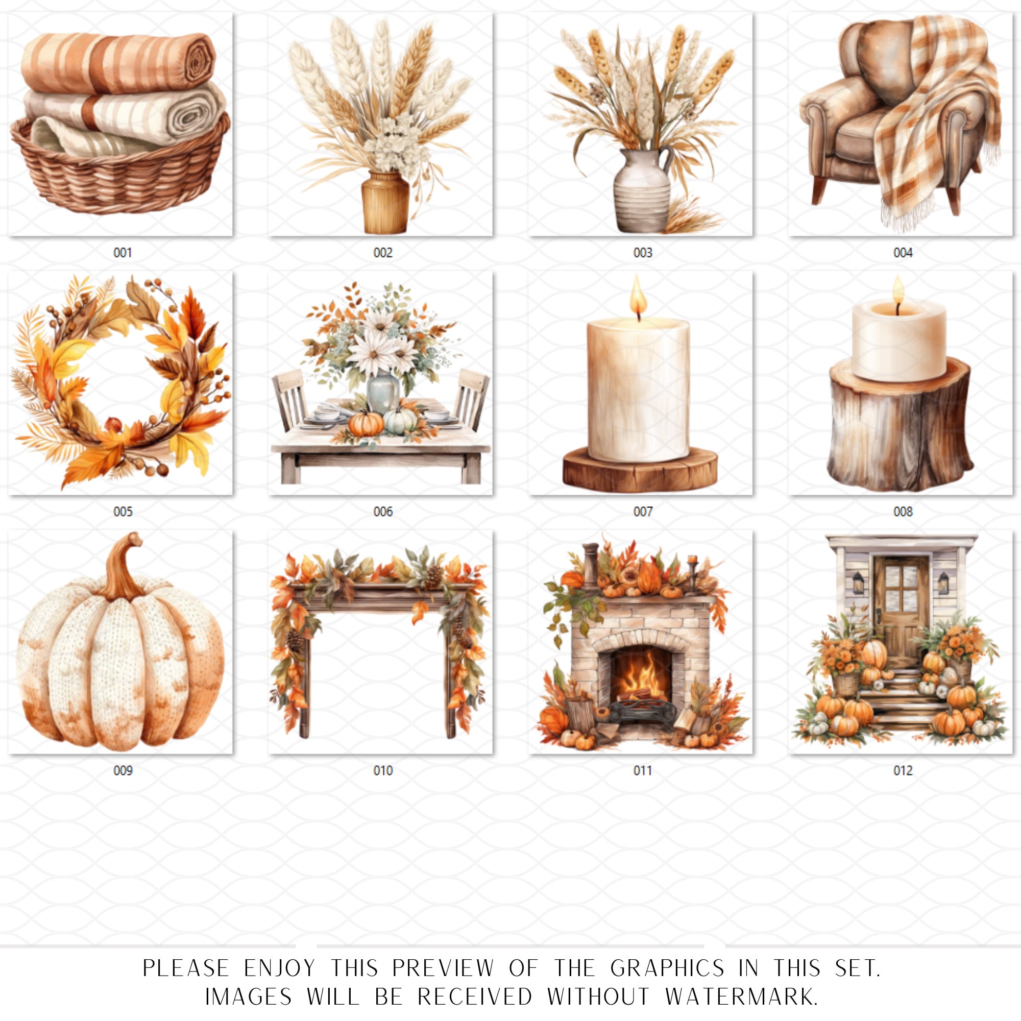 Fall Decor Watercolor Clipart Bundle Knit Pumpkin PNG - Etsy