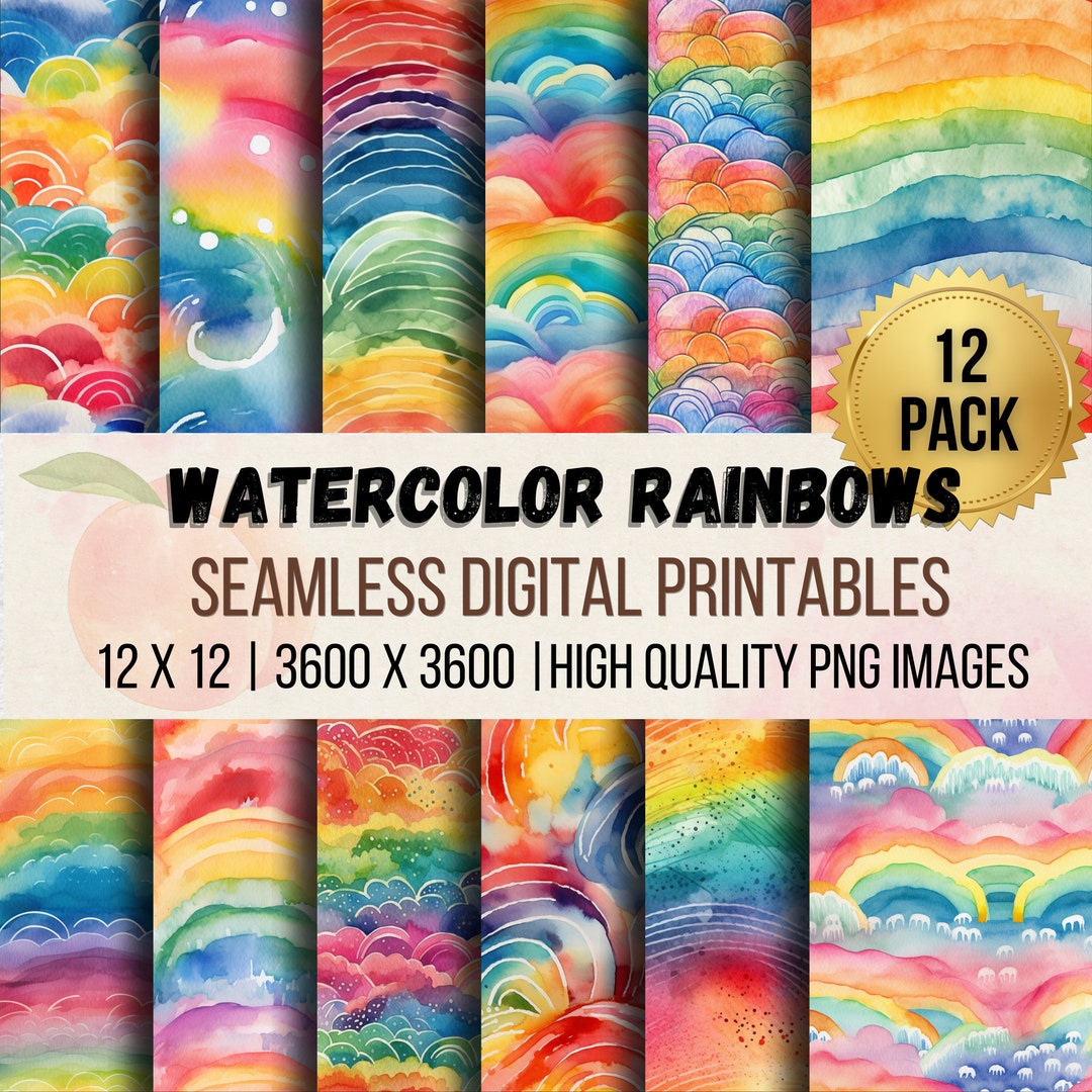 WATERCOLOR RAINBOWS Printable Pattern | Rainbow Seamless Design ...