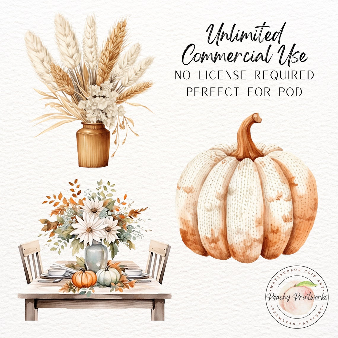 Fall Decor Watercolor Clipart Bundle Knit Pumpkin PNG - Etsy