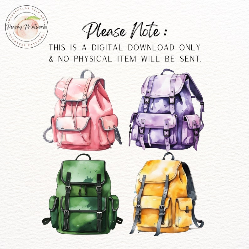 Backpack Watercolor Clipart Bundle | Back to School PNG | Hiking SVG ...