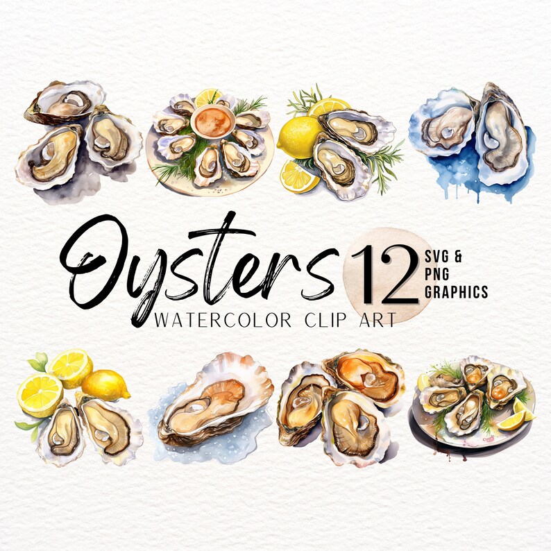 Oysters Watercolor Clipart Bundle | Seafood Digital Download | Food ...